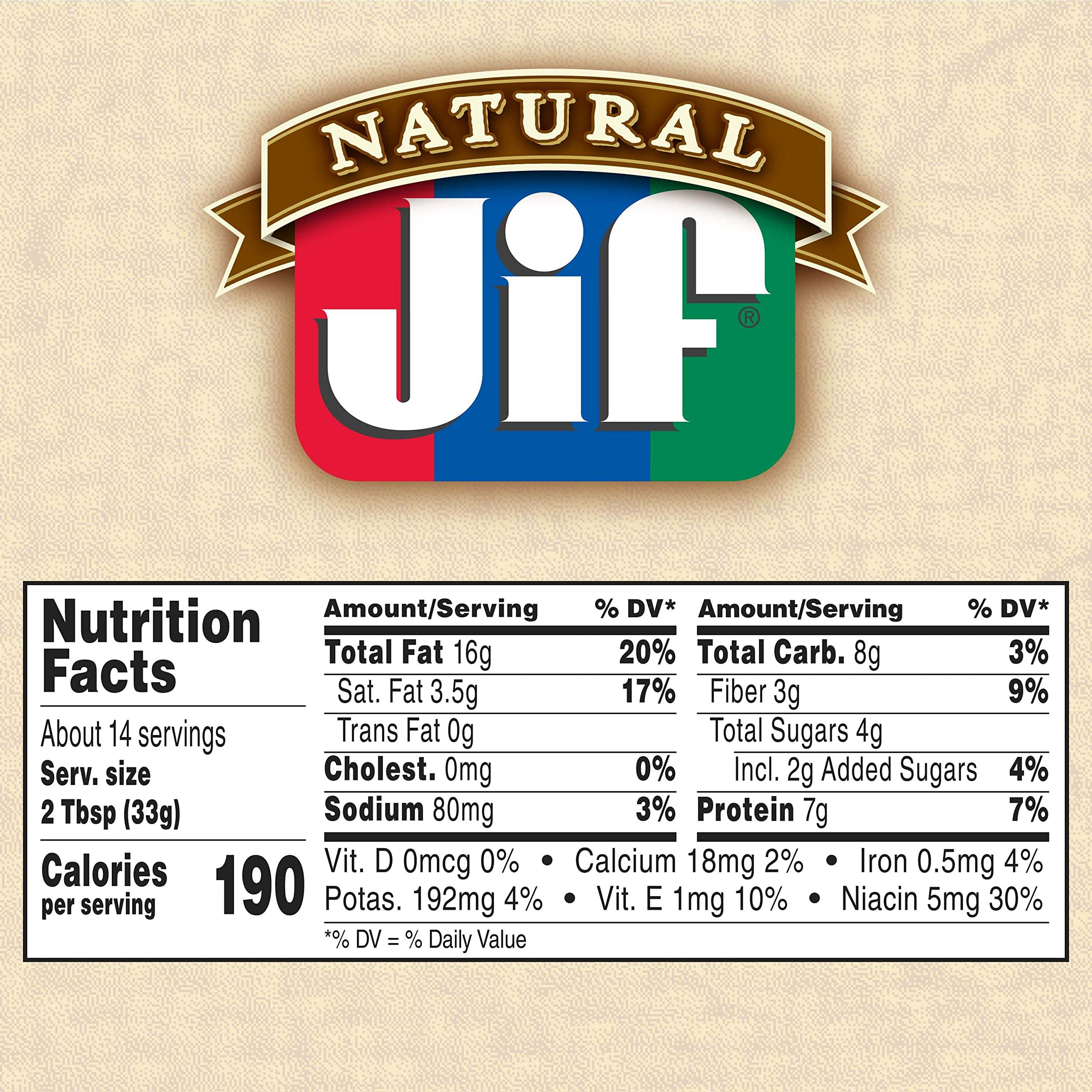Jif Natural Creamy Peanut Butter Spread, 28 Ounces (Pack of 10 ...