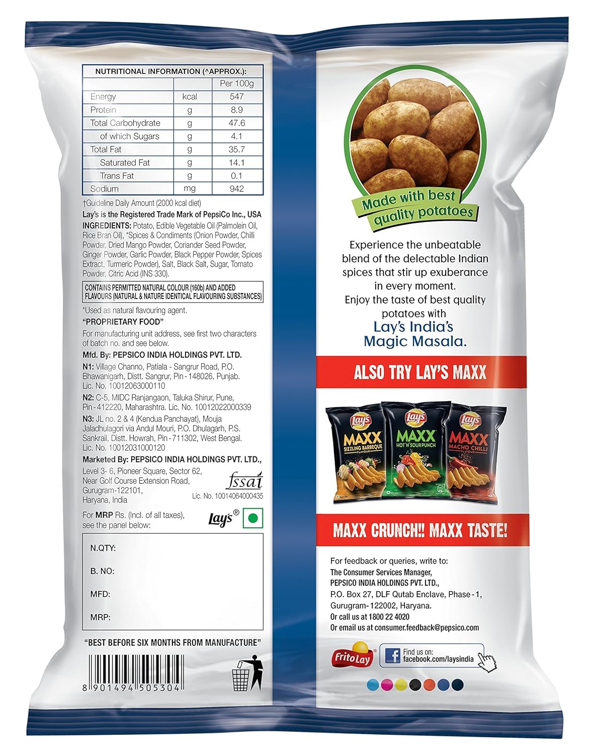 calories in lays magic masala