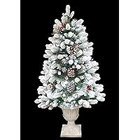 4' Potted Frosted Winter Spruce Flocked Christmas Tree Pre-lit with Cool White LED Lights (4 Ft ...