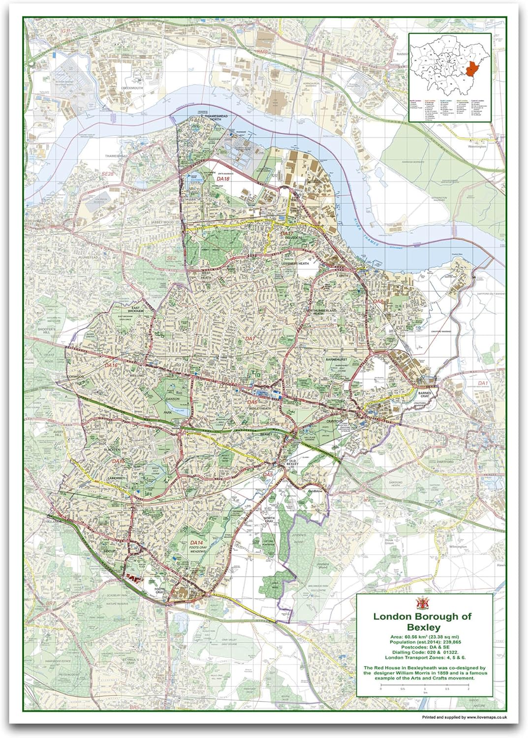 London Borough of Bexley Map - Size 84.1 x 118.9 cm: Amazon.co.uk ...