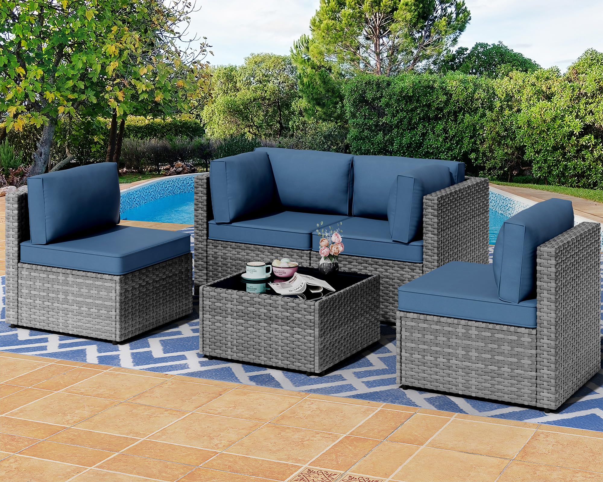 Shintenchi 5 Pieces Outdoor Patio Furniture Sets, Patio Sectional Sofa ...