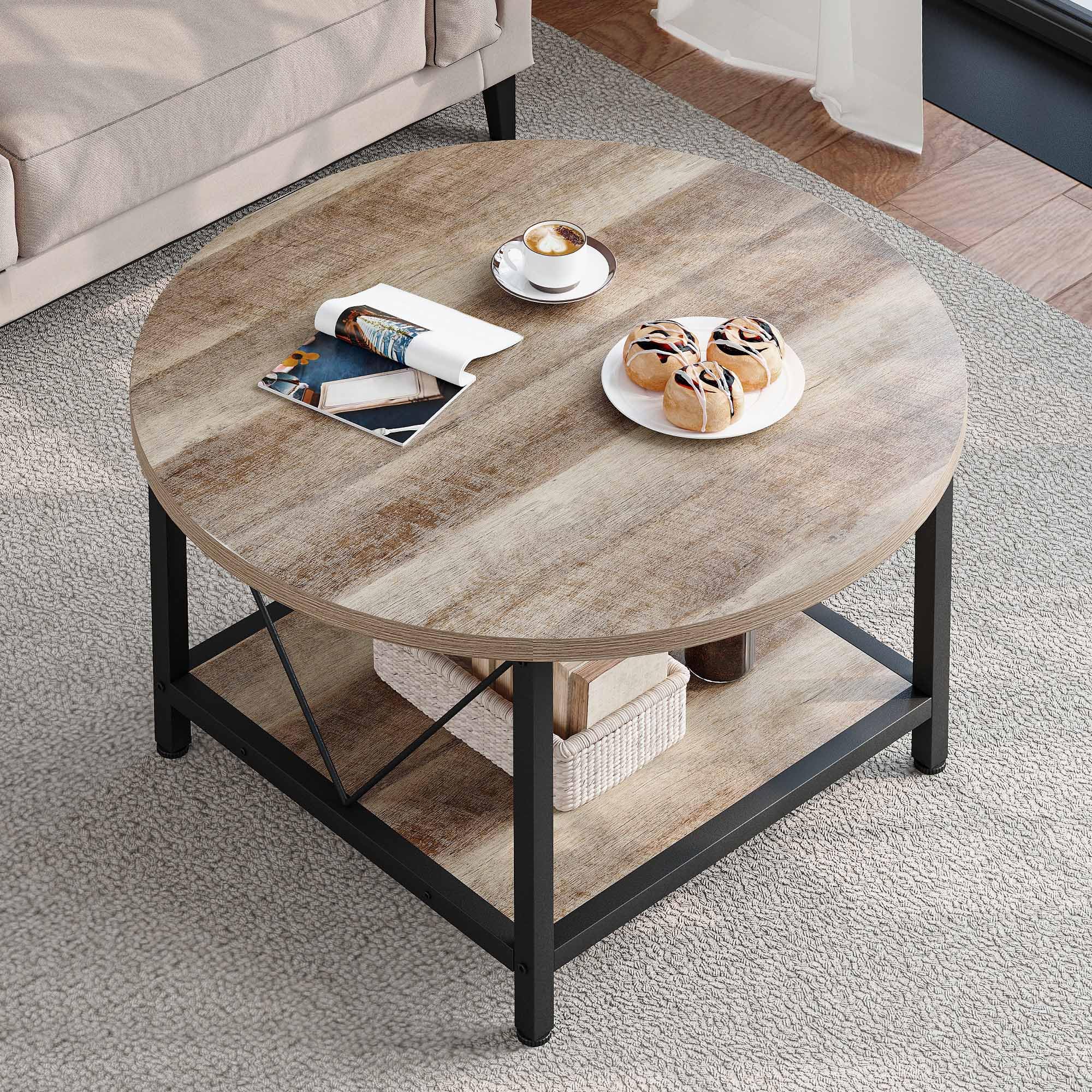 YITAHOME Round Coffee Table, Rustic Wood Coffee Tables for Living Room ...