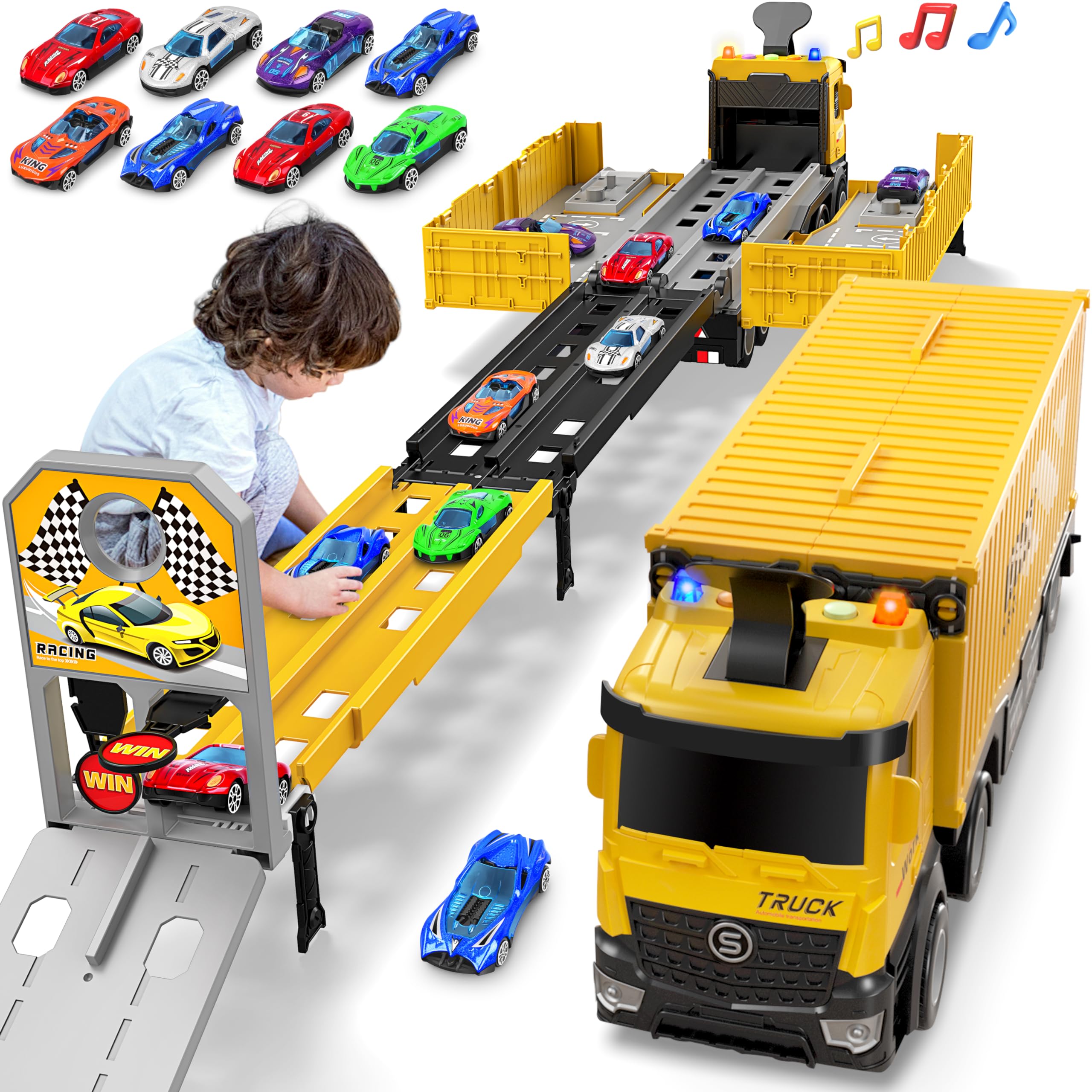 Carrier Truck Race Track Kids Toys, Foldable 3 Layer Car Race Track ...