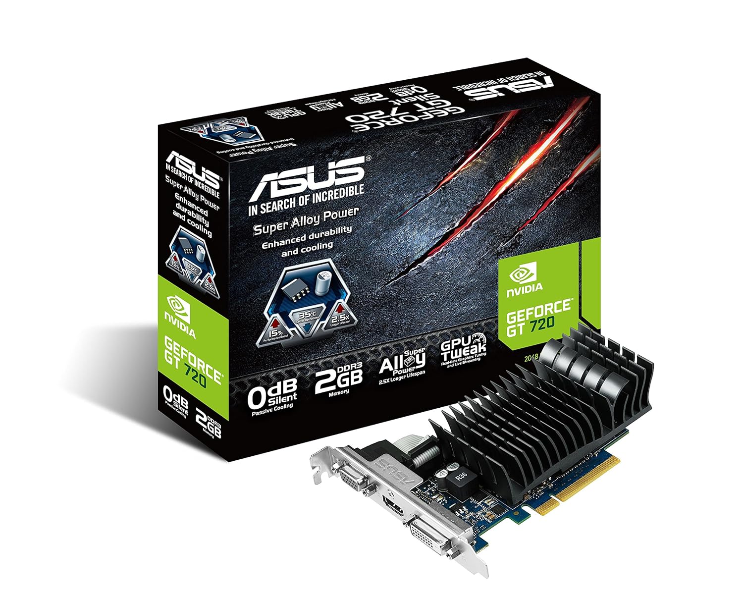 Asus NVIDIA GeForce GT 720 Silent 2 GB GDDR3 PCI Express 2.0 Graphics ...