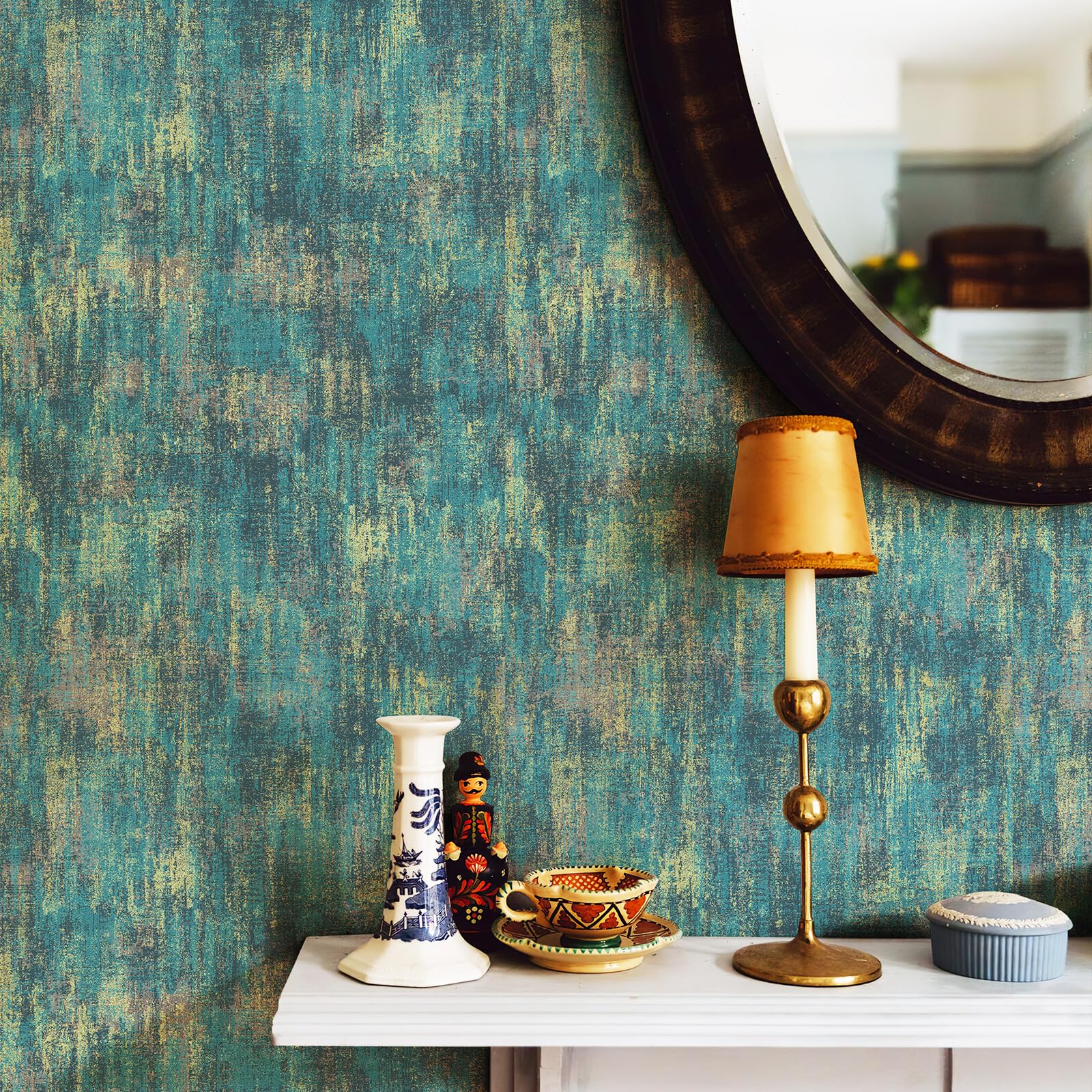 HueBurst Blue Gold Distressed Texture Wallpaper 17.3" x 39.4 ft ...