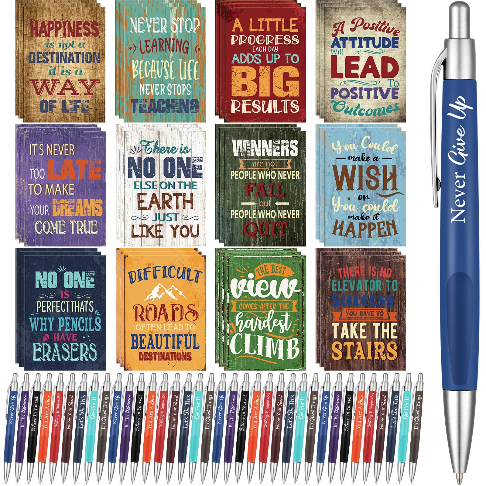 Yeaqee 72 Pcs Motivational Pens Notepads Gifts Set Inspirational Quote ...
