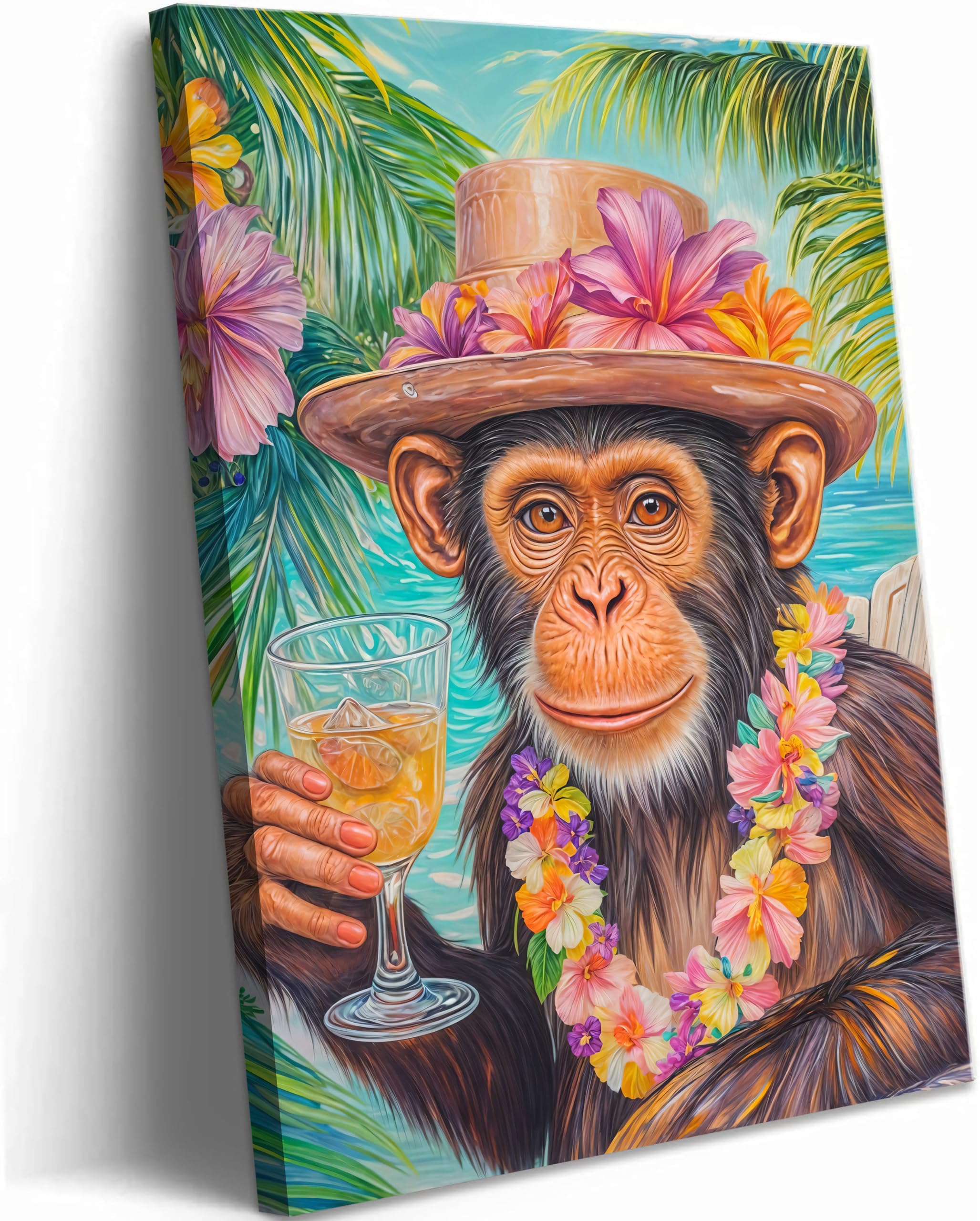 Funky Monkey Cocktail Canvas wall art Watercolor Gorilla Bar Cart ...