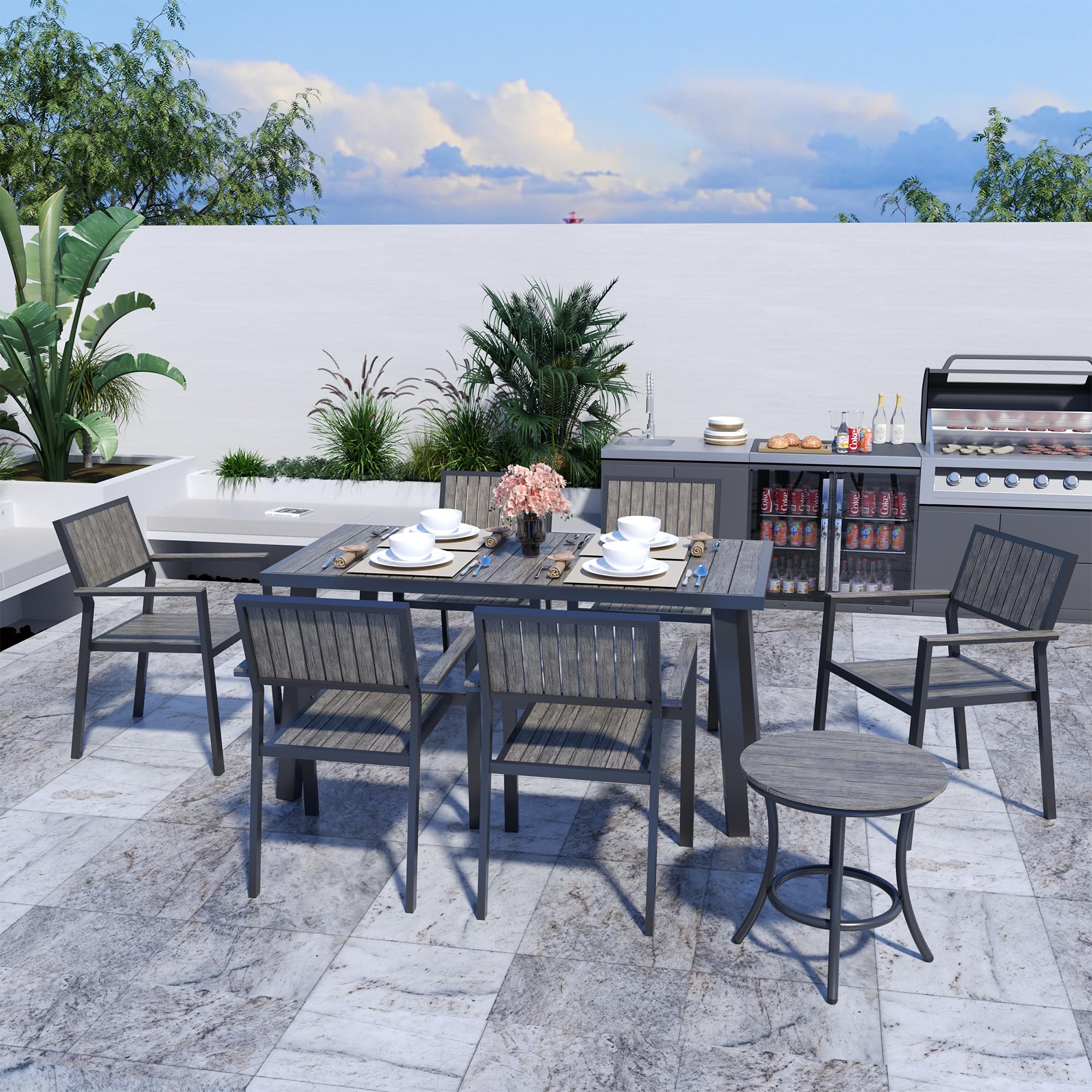 Pamapic Aluminum Outdoor Dining Set, Patio Dining Set for 8 with 6 ...