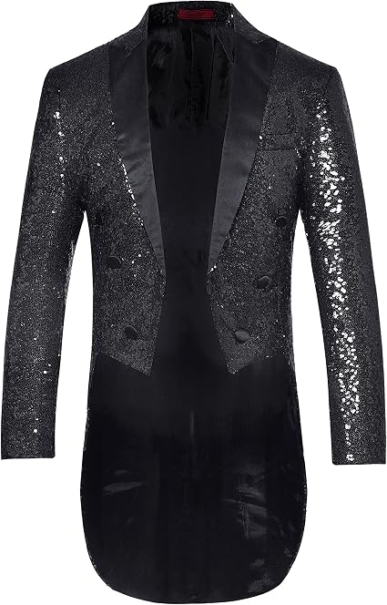 Mens Tails Slim Fit Tailcoat Sequin Dress Coat Swallowtail Dinner Party ...