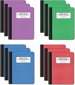 Amazon.com : Quad Ruled Composition Book Notebook, 12 Pack, Hardcover ...