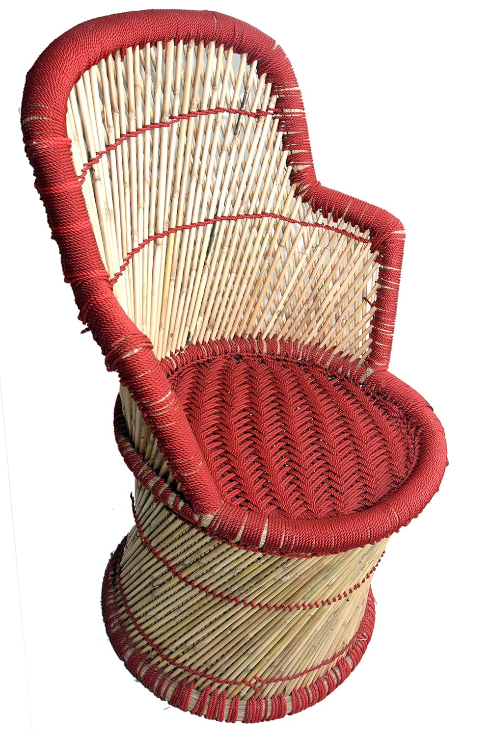 Harshit Enterprises Bamboo Mudda Chair with Beige & Red Standard ...