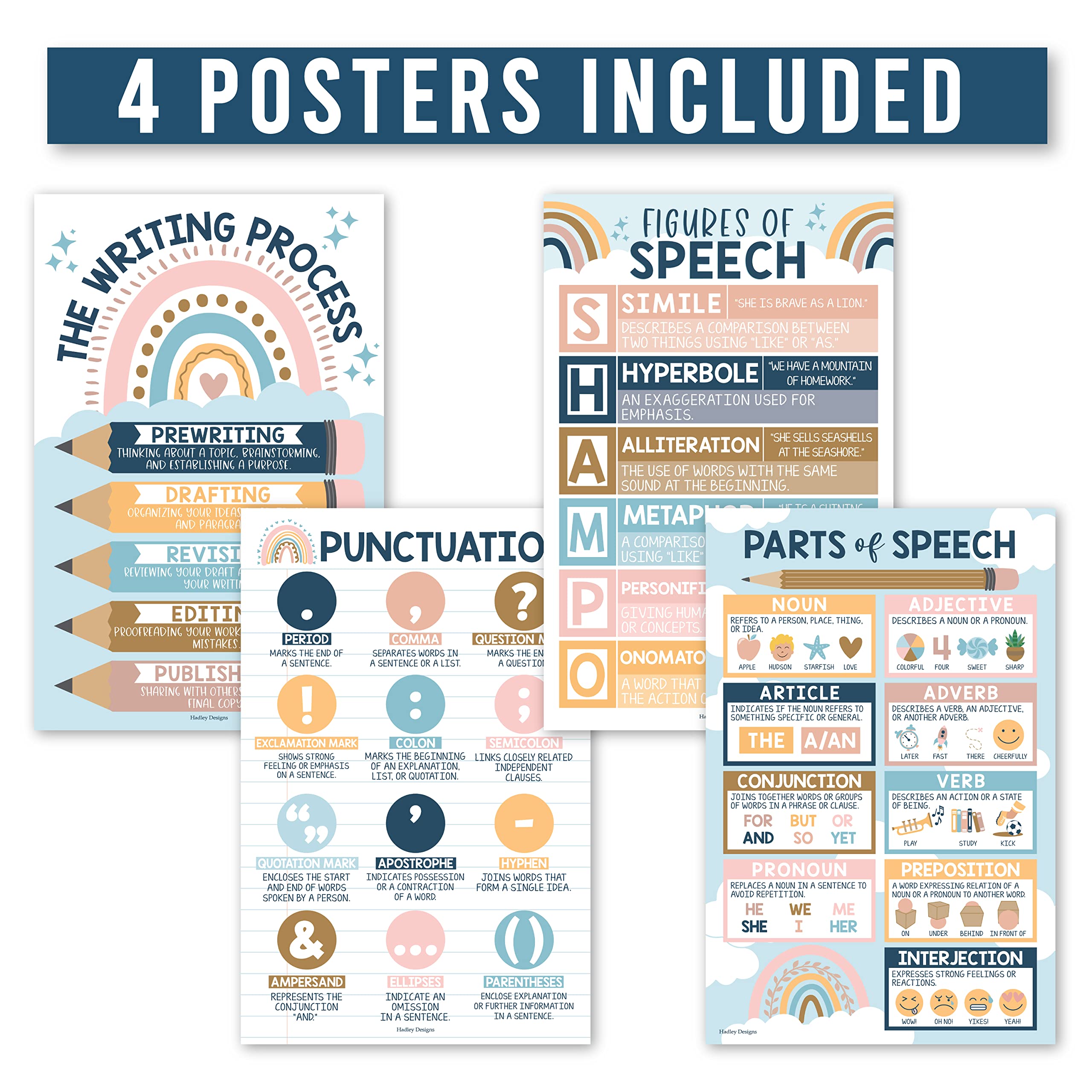 Mua Hadley Designs 4 Boho Grammar Posters For Language Arts, ELA ...