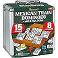 Amazon.com: Queensell Mexican Train Dominoes Set Double 15 with 8 Holders - Wooden Hub and Tiles ...