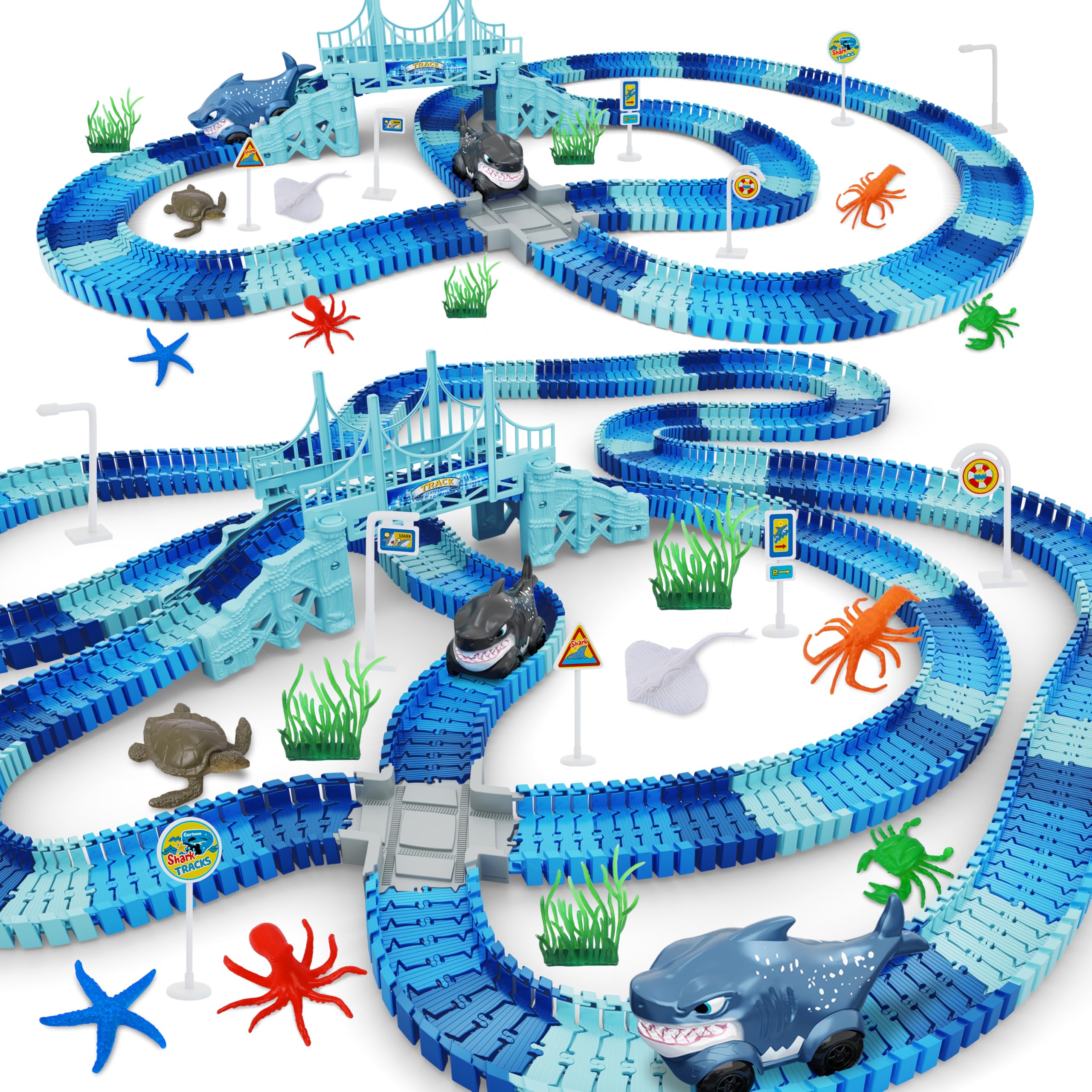 Track Race Car Toys for Kids, Create A Ocean World Race Road, Flexible ...