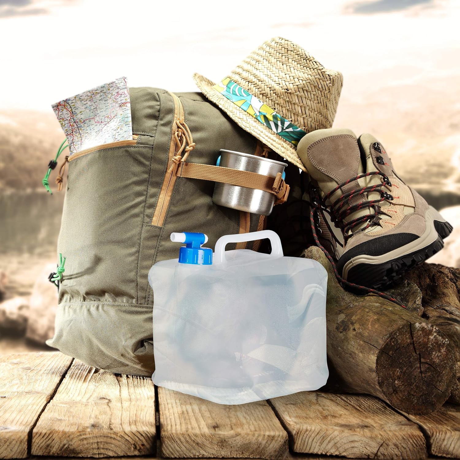 Relaxdays Foldable Water Container Set of 4, Square, Handle, with ...