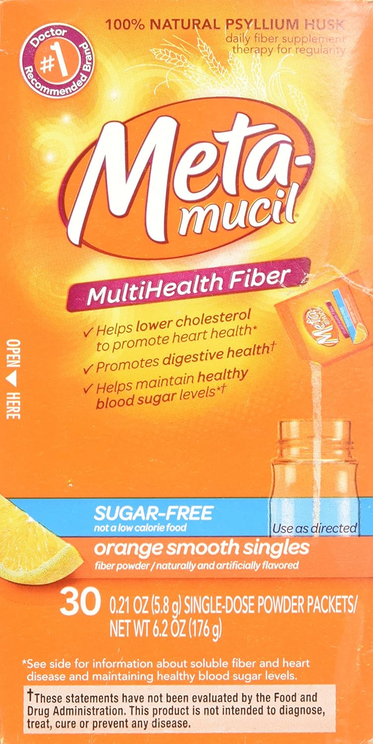 Metamucil Fiber Singles Smooth Texture Sugar Free Orange – 30 Packets ...