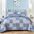 Amazon.com: Mybedsoul Blue Boho Quilt Set Queen Size,3 Pieces Plaid ...
