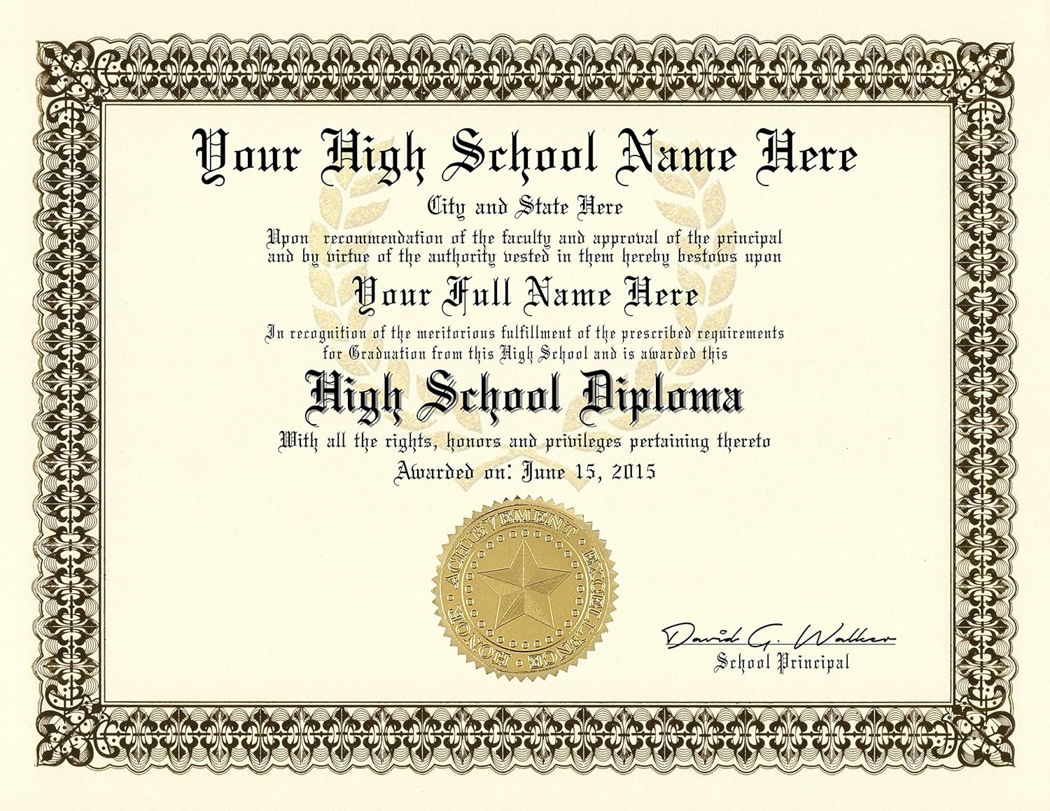 Printable High School Diploma With Name