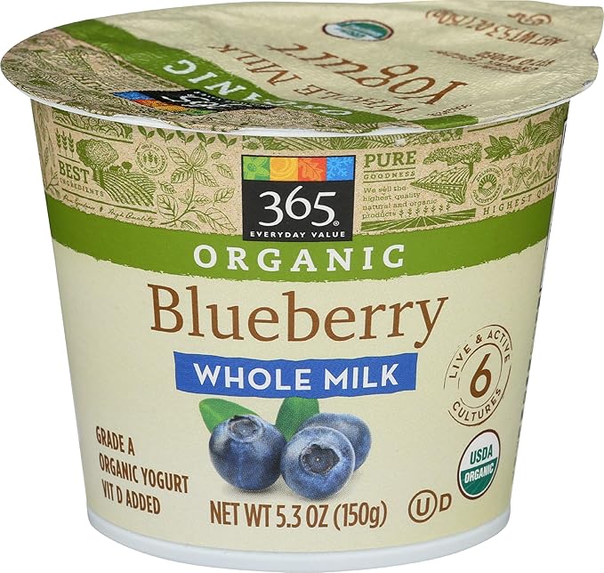 365 Everyday Value, Organic Whole Milk Yogurt, Blueberry, 5.3 oz ...