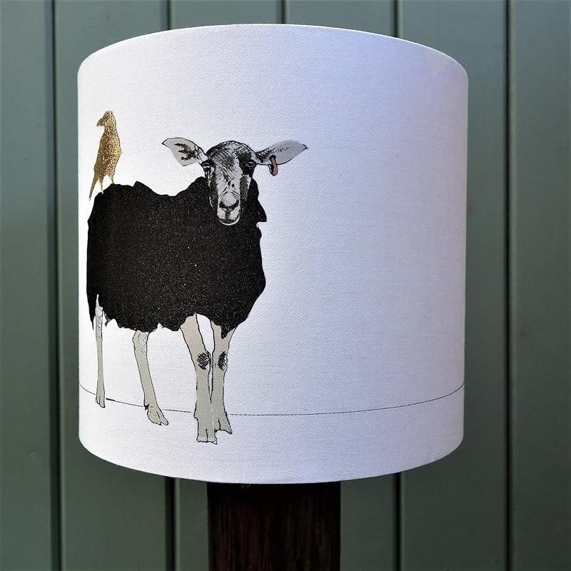 Unique Lampshade with a Black Sheep and Golden Crow - Table, floor ...