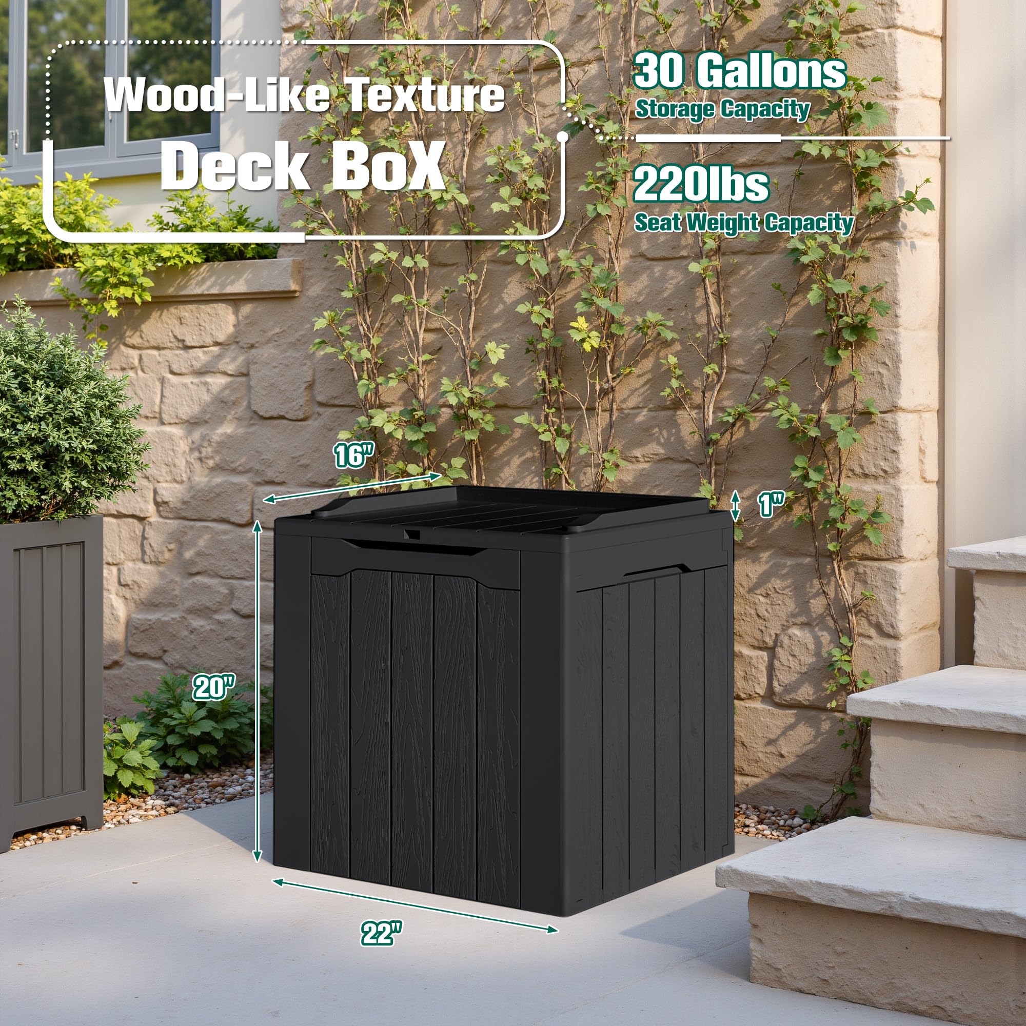 Devoko 30 Gallon Resin Deck Box 2 Pack Outdoor Indoor Waterproof ...