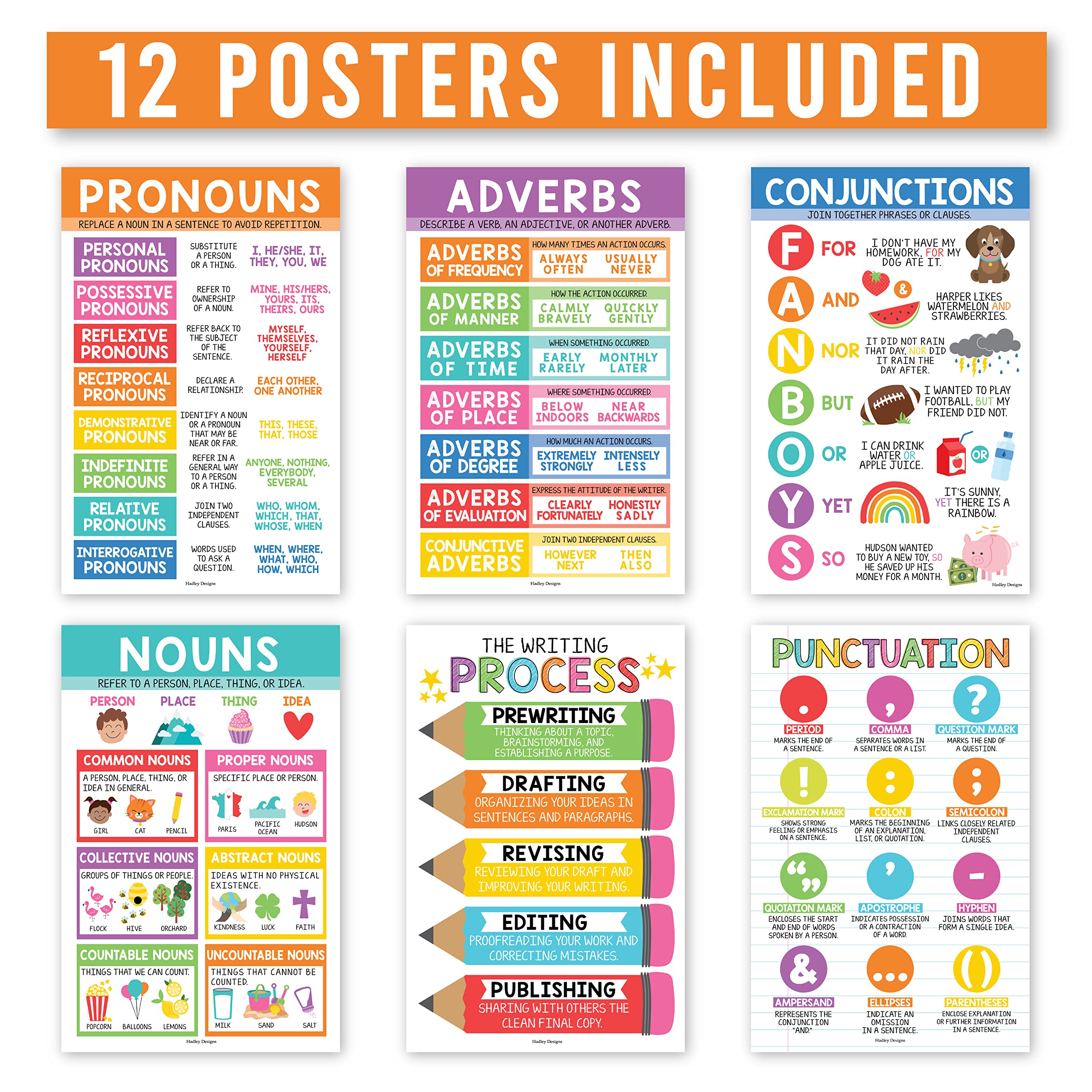 Mua Hadley Designs 12 Colorful Parts Of Speech Posters For Classroom ...