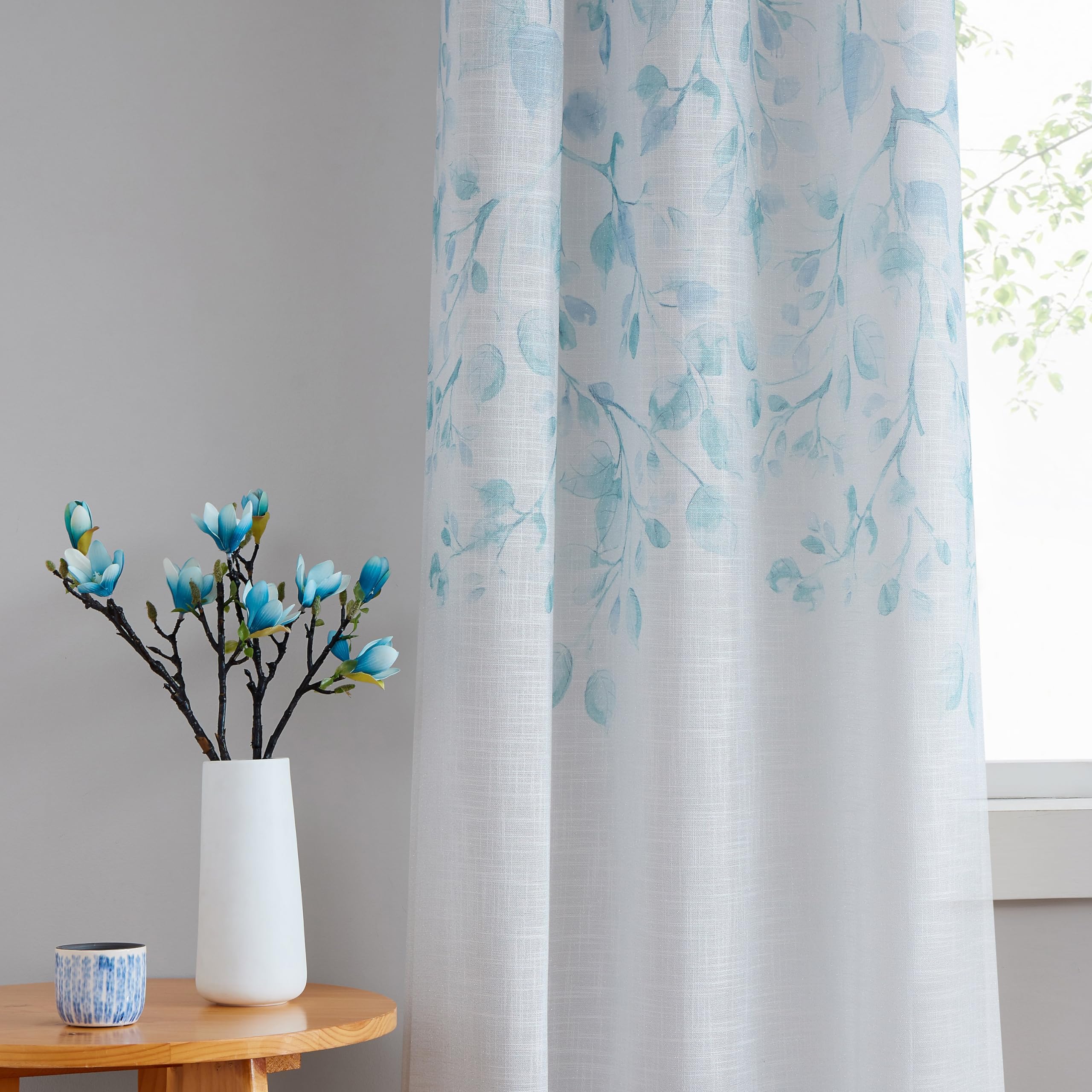 Central Park Leaf Floral Print Metallic Sheer Window Curtain Panel for ...
