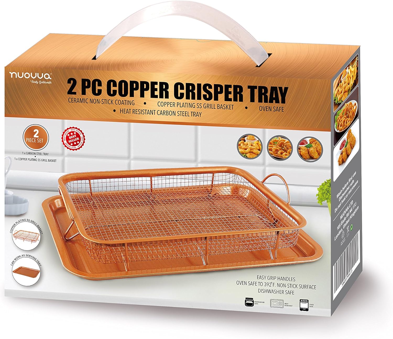 Copper Crisper Tray Non-Stick Oven Baking Tray with Elevated Mesh Crisping Grill Basket 2 Piece ...