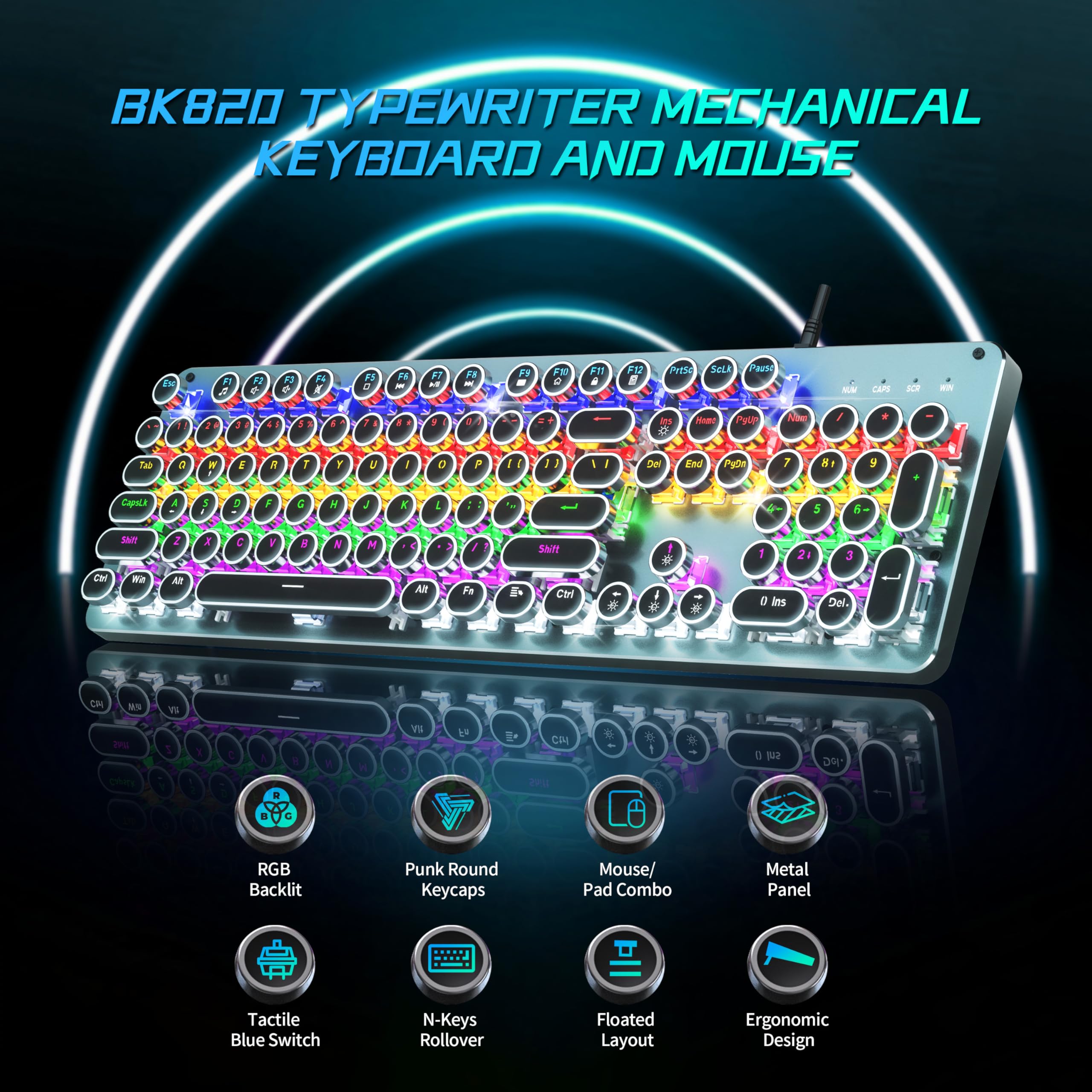 Mua Typewriter Mechanical Gaming Keyboard and Mouse, Metal Panel Retro ...