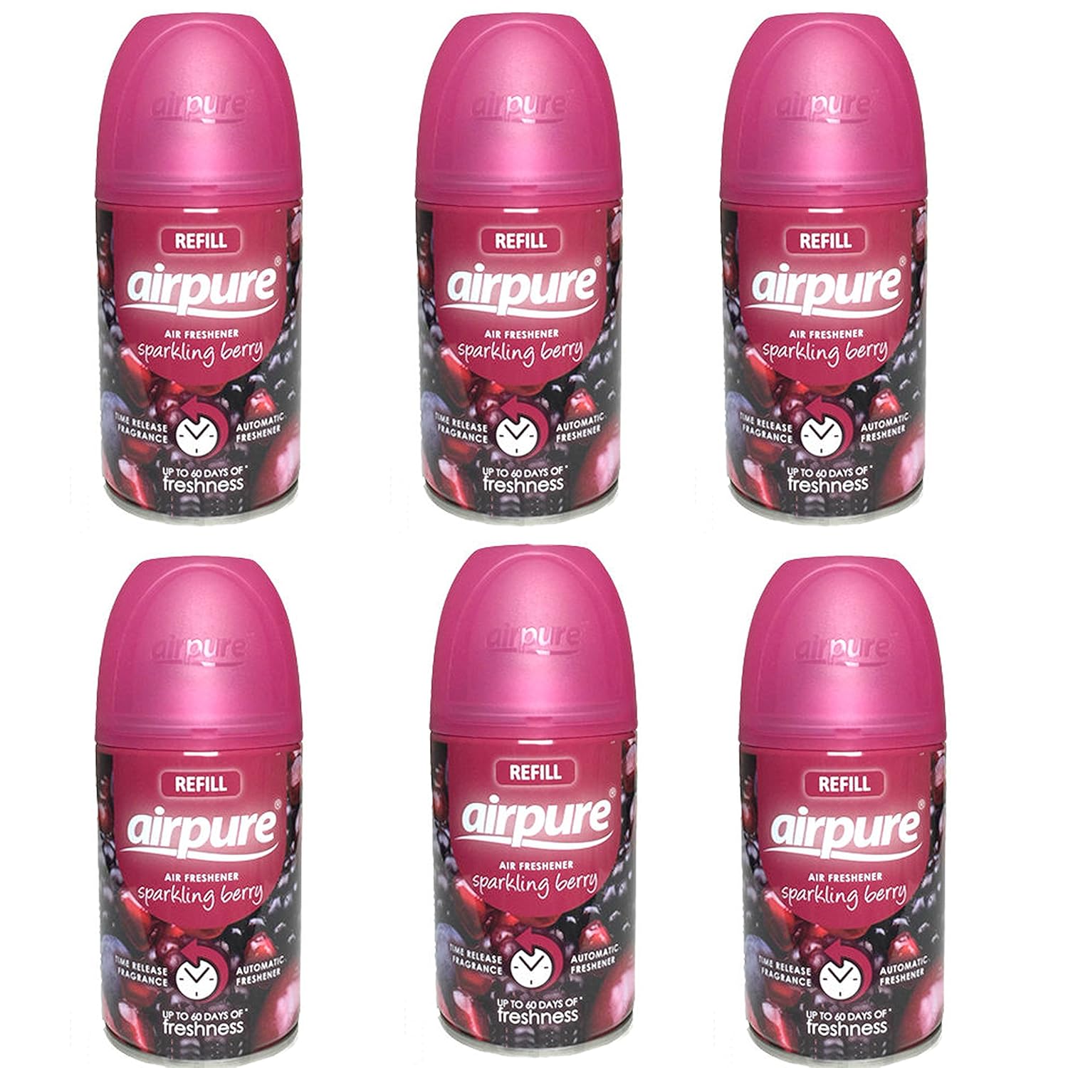 6 X AIRPURE FRESHMATIC AUTOMATIC SPRAY REFILLS 250ML SPARKLING BERRY ...