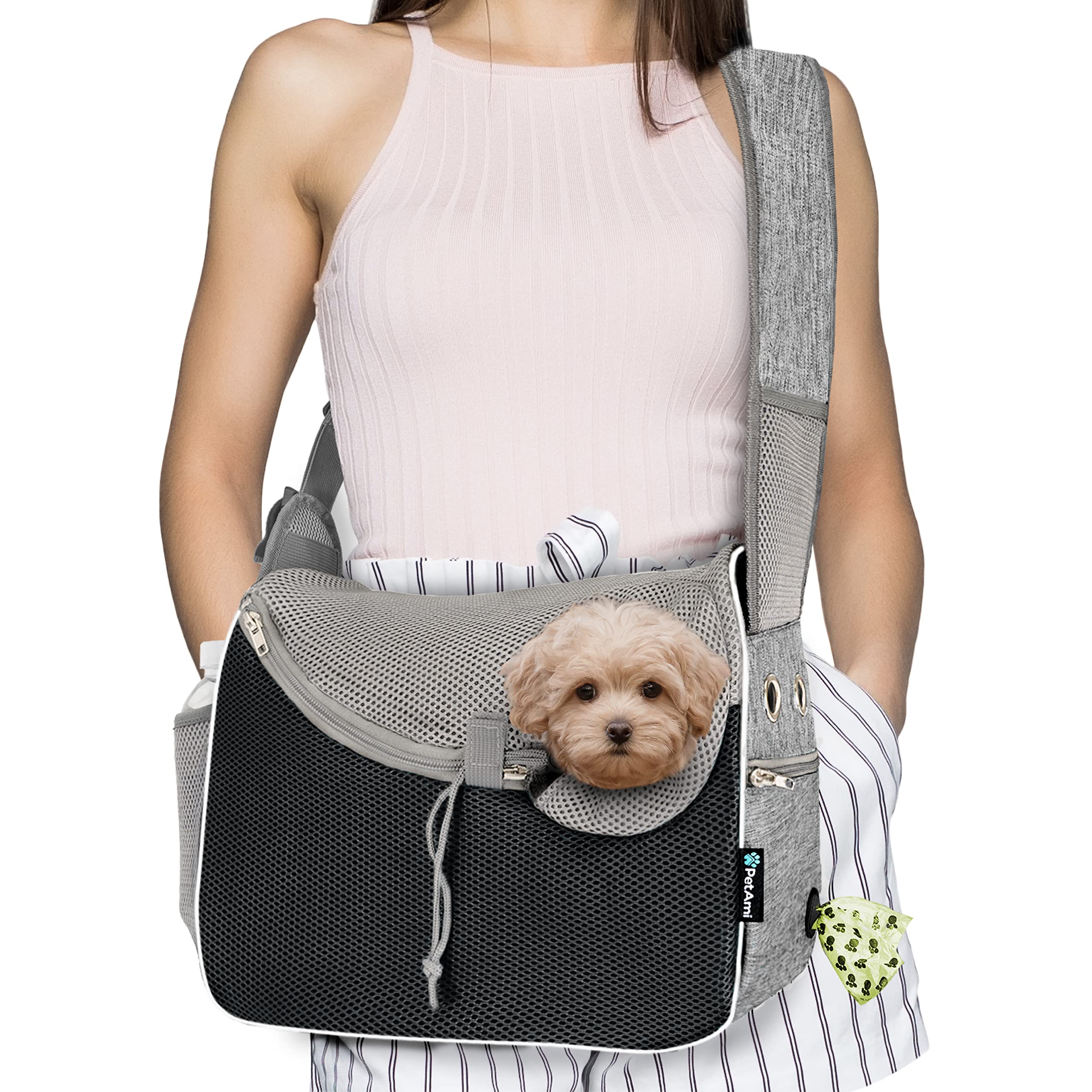 PetAmi Small Dog Sling Carrier, Soft-Sided Crossbody Puppy Carrying ...