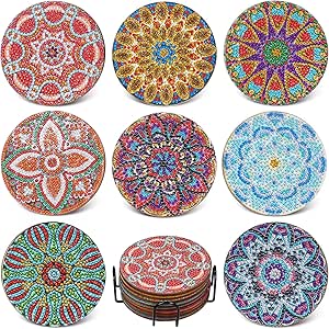 Amazon.com: 8 Pcs Mandala Diamond Painting Coasters with Holder,5D DIY ...