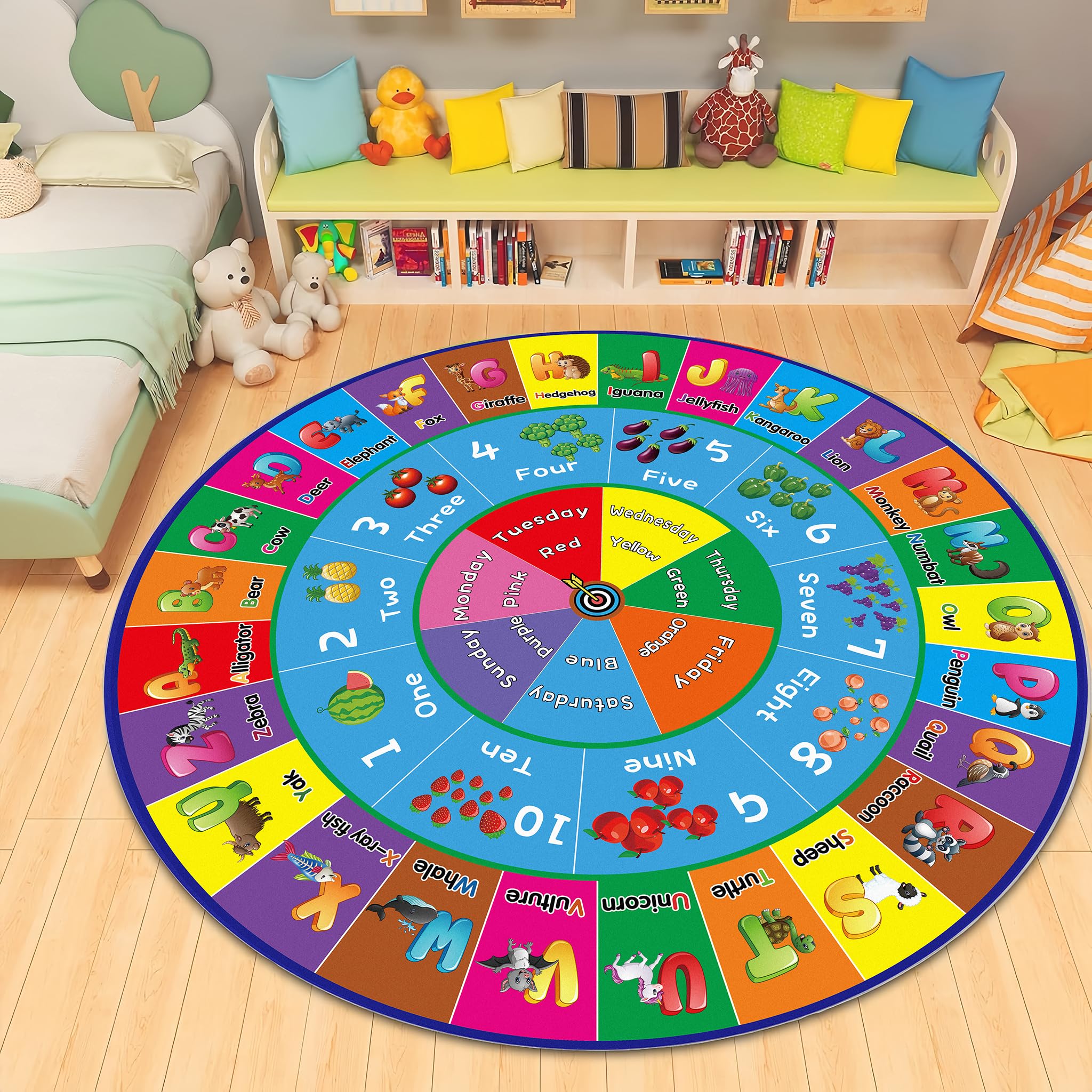 yongjoy ABC Rug, ABC Play Mat for Kids Playroom, Round Alphabet Floor ...