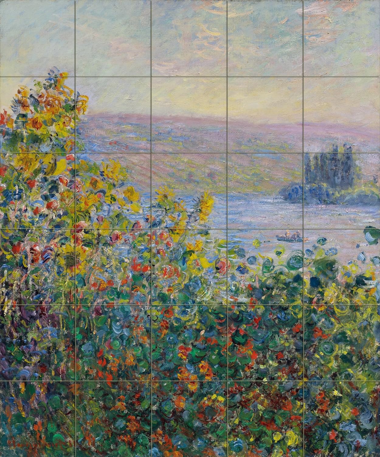 flower beds at Vetheuil by C. Monet Tile Mural Kitchen Backsplash ...