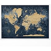 Amazon.com: Holy Cow Canvas Personalized Push Pin World Travel Map with Pins, Gold & Navy World ...