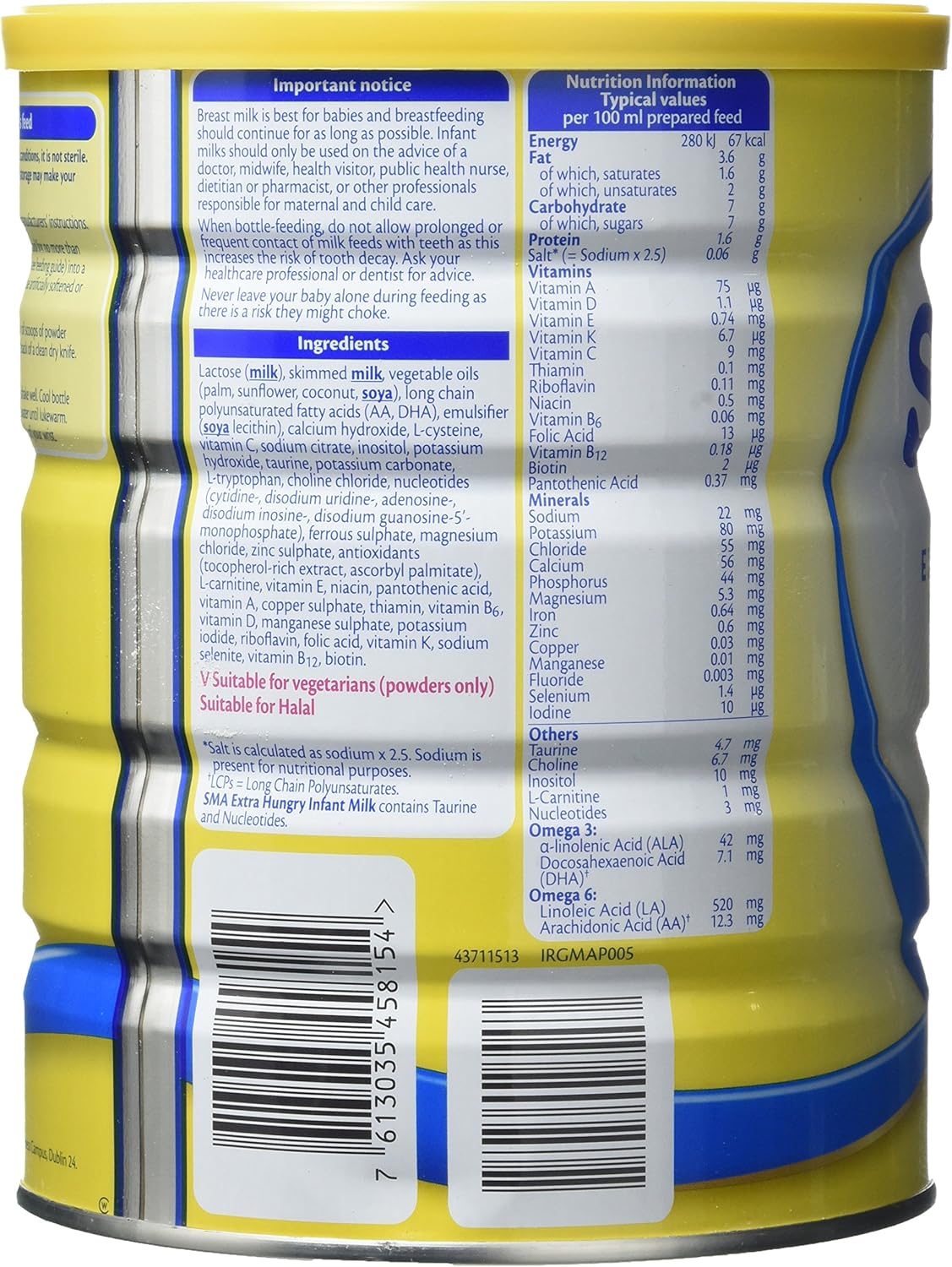 SMA Nutrition Extra Hungry Infant Baby Milk, From Birth, Powder Formula ...