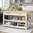 Amazon.com: 47.3" Solid Rubberwood Kitchen Island with Power Outlets ...