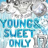 Amazon.com: Silver Blue Young and Sweet Only 17 Birthday Decoration Young and Sweet Only 17 ...