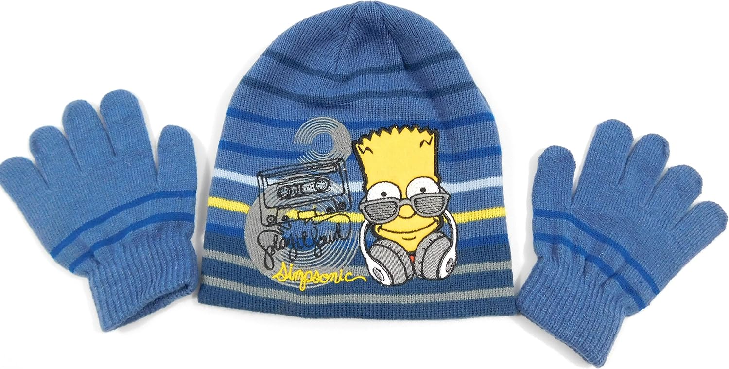 New Kids Boys Character Simpsons Bart Simpson Hat And Glove Winter Set ...