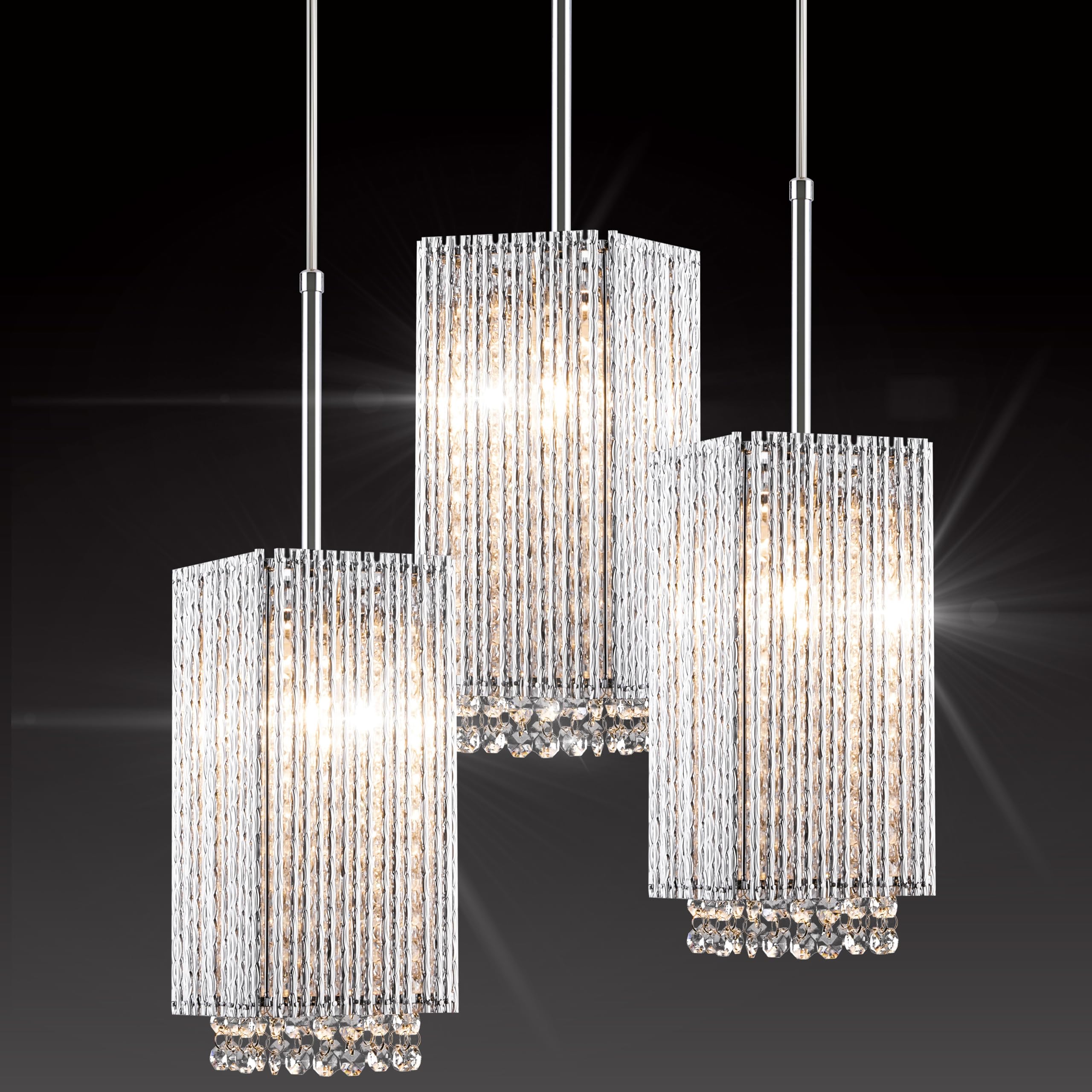 MO&OK 3 Pack Crystal Chandelier Modern Pendent Lights Adjustable ...