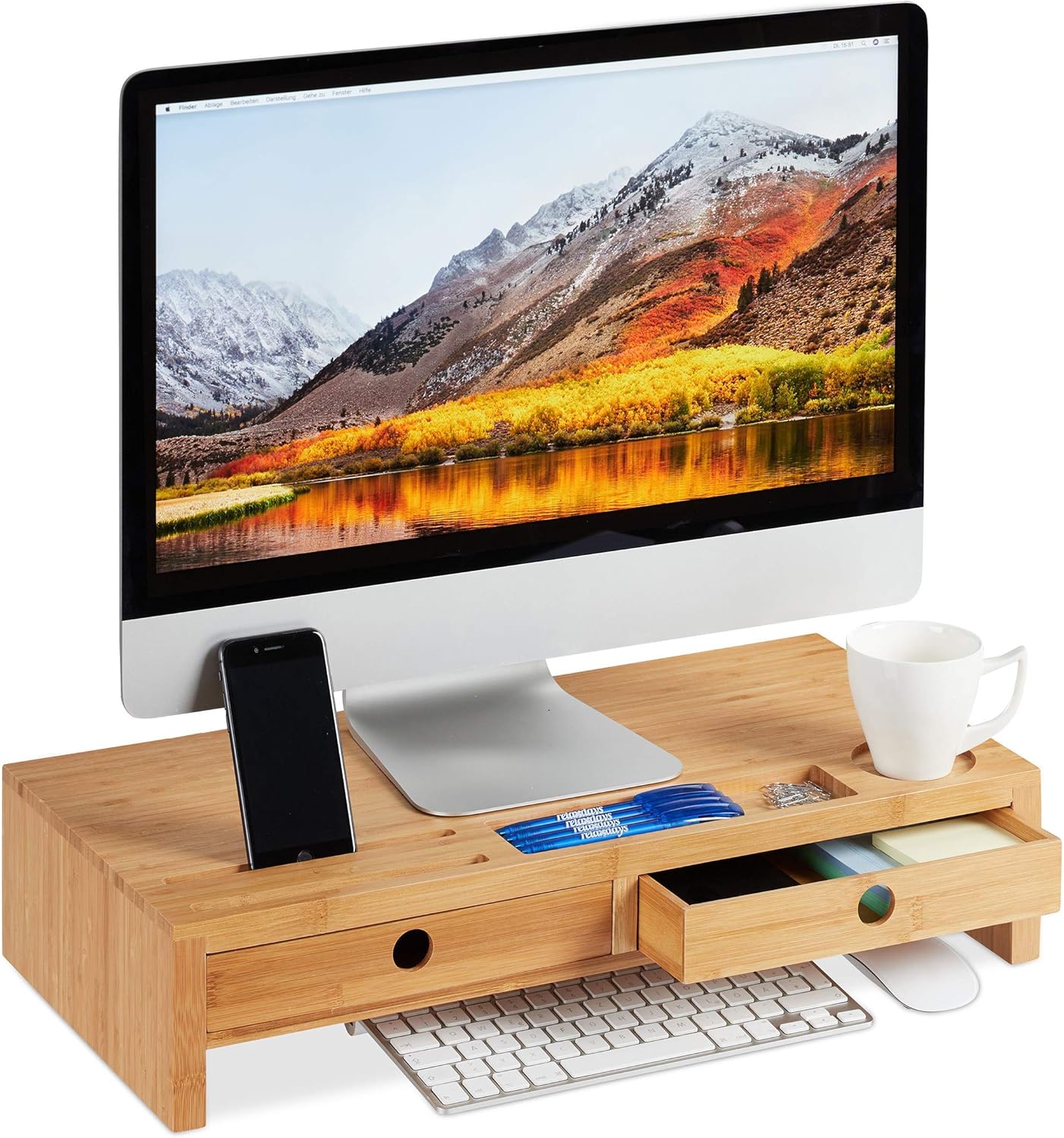 relaxdays Support pour moniteur, en bambou, Rehausseur d’écran avec 2 ...