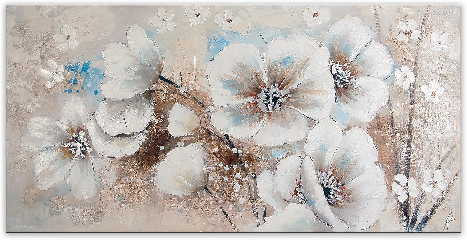 Arte Dal Mondo AS380X1 Fleurs Blanches Tableau Floral Modern Peint à la ...