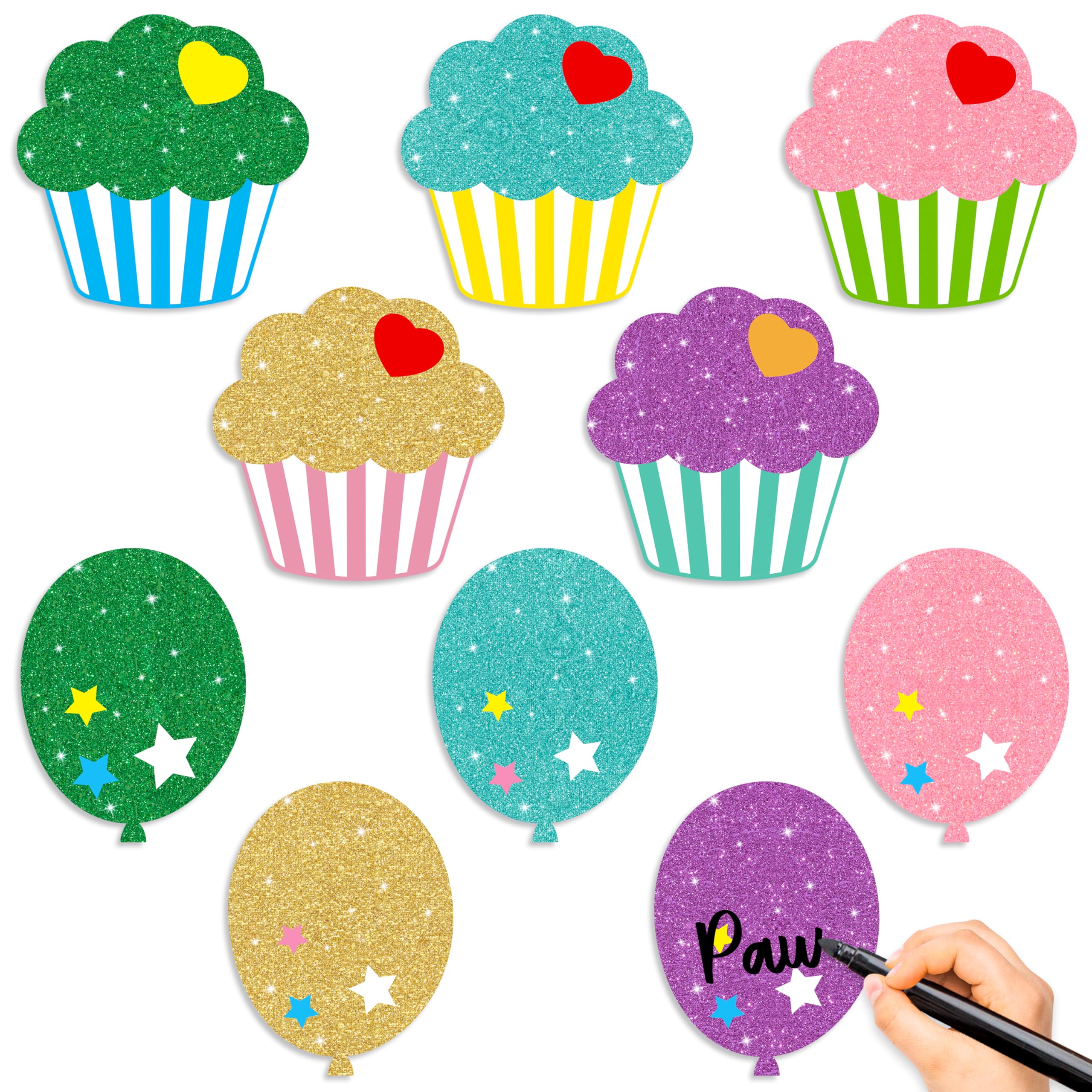 BWkoss Glitter Cupcake Balloons Cutouts- 100Pcs Colorful Cupcake Paper ...