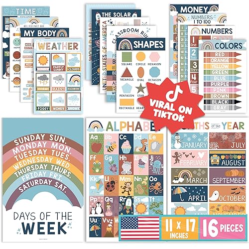 Hadley Designs 16 Educational Posters for Toddlers 1-3, Laminated ...