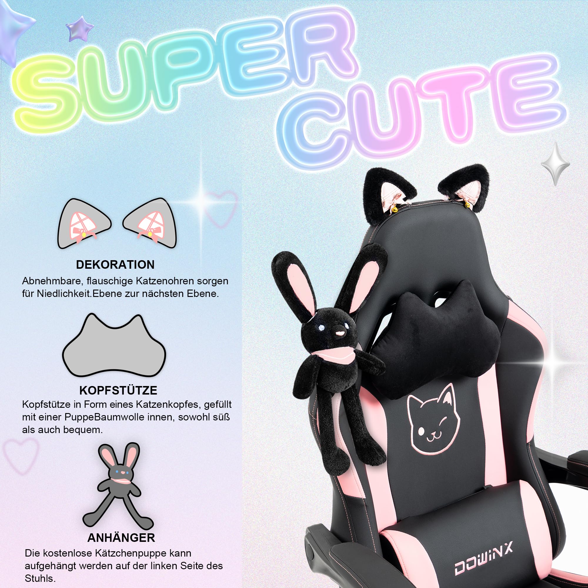 Mua Dowinx Gaming Chair - Cute Cat Edition - Ergonomic Computer Chair ...