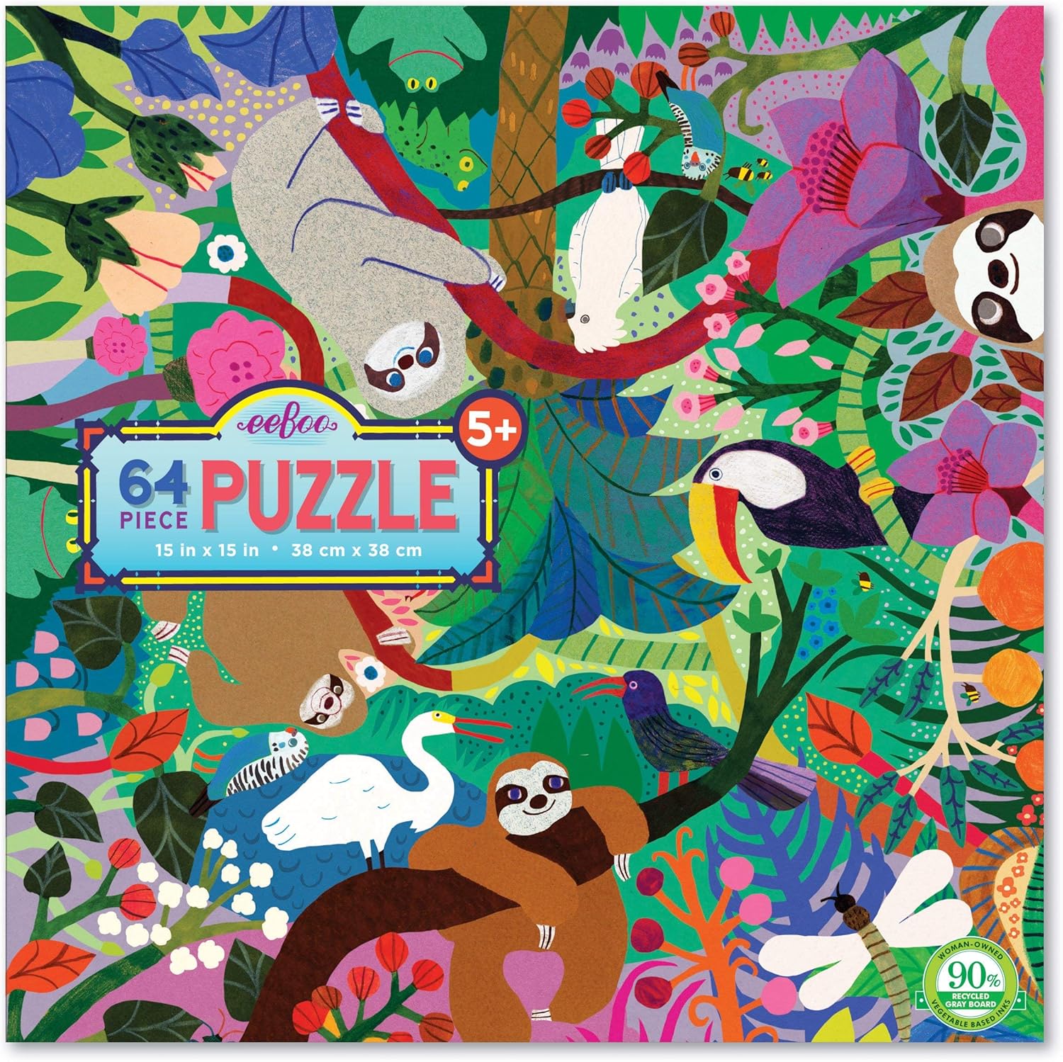 Amazon.com: eeBoo's Sloths at Play 64 Piece Jigsaw Puzzle for Kids ...