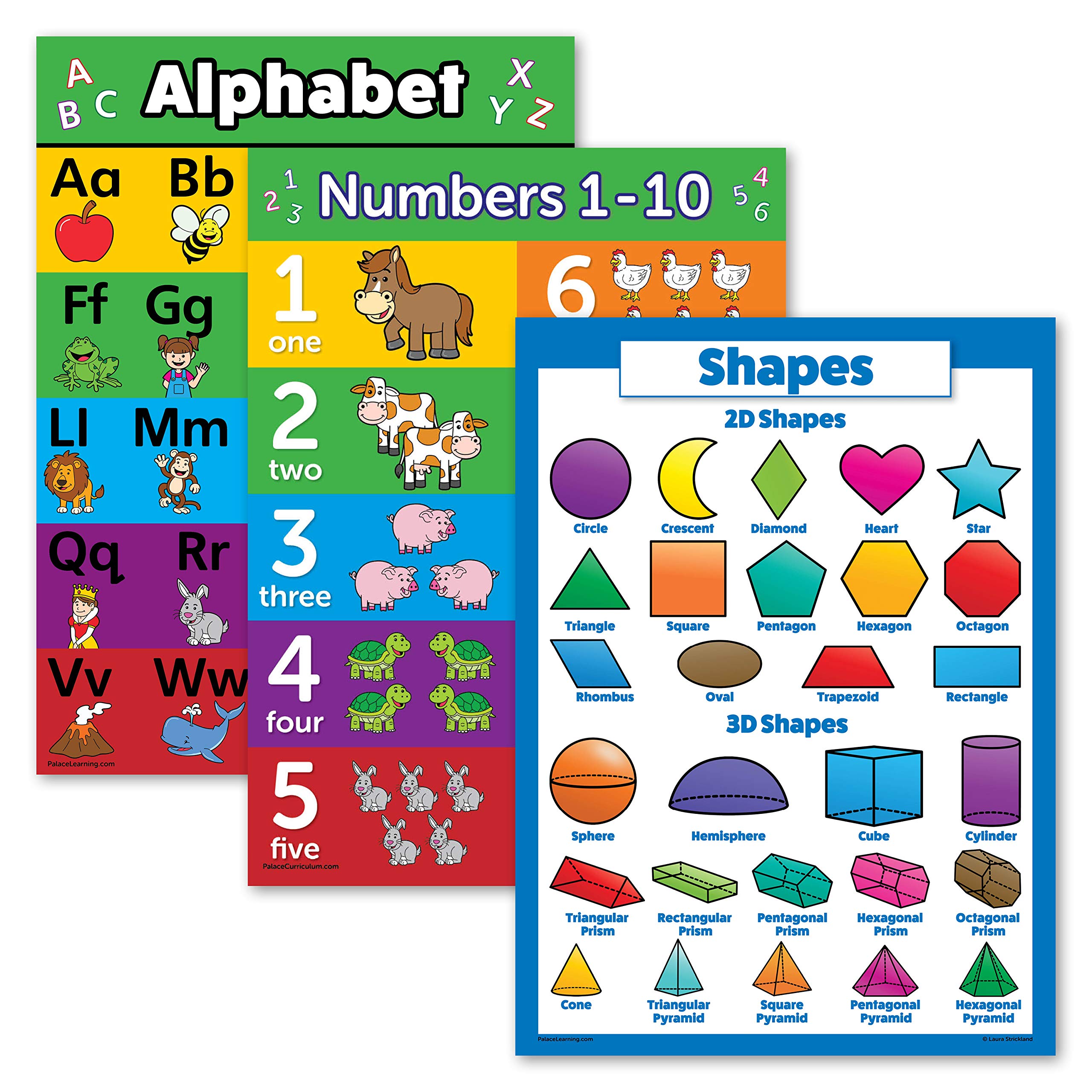 Buy 3 Pack - ABC Alphabet + Numbers 1-10 + 3D Shapes Set - Toddler ...