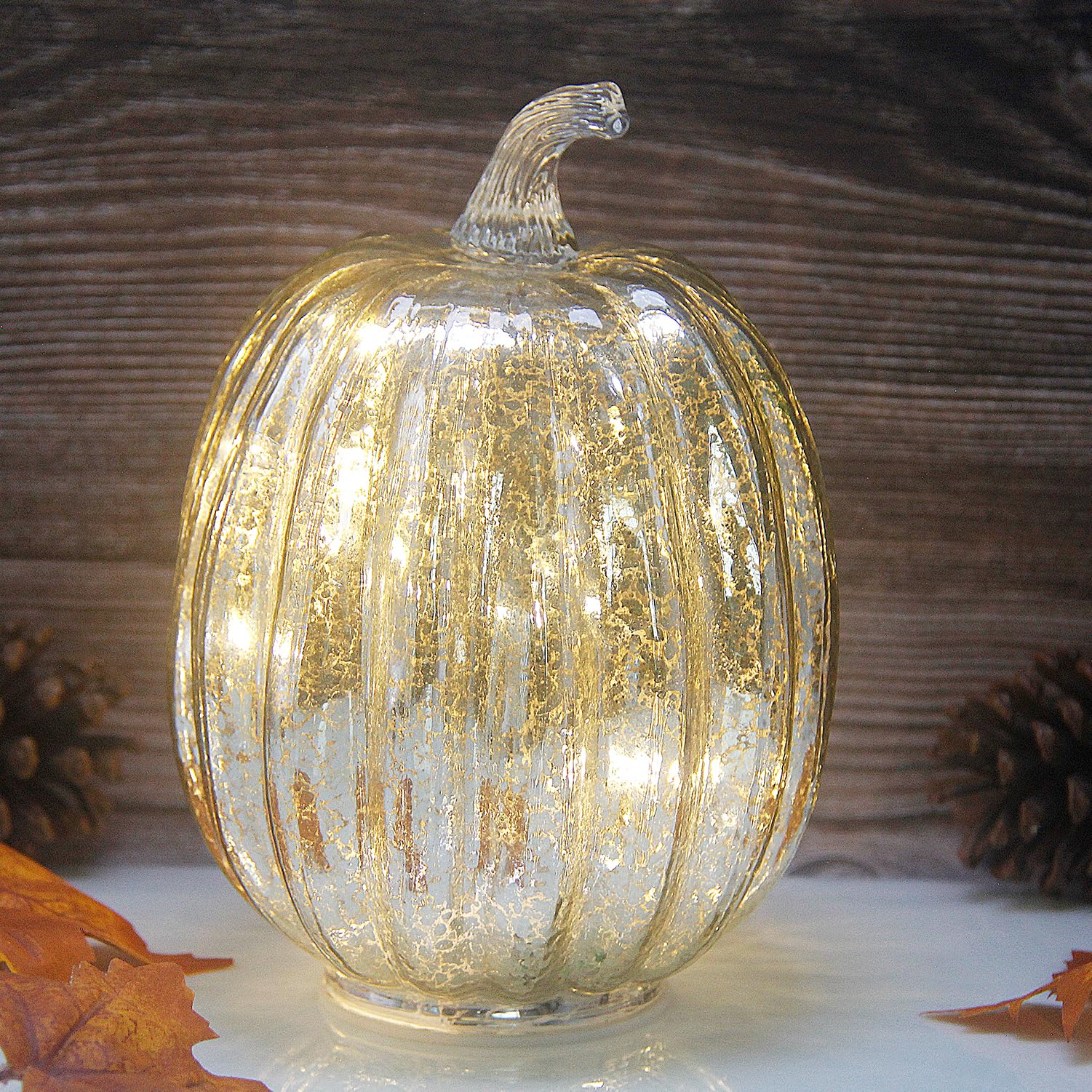 Mercury Glass Pumpkin Light with Timer, with 10 Fairy Lights Inside ...