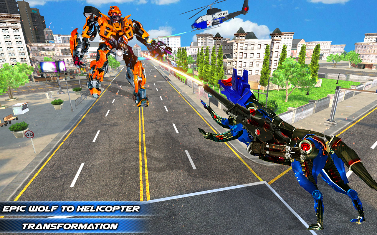Wolf Robot Transform Helicopter Police Games : Robot Fighting : Minibot ...