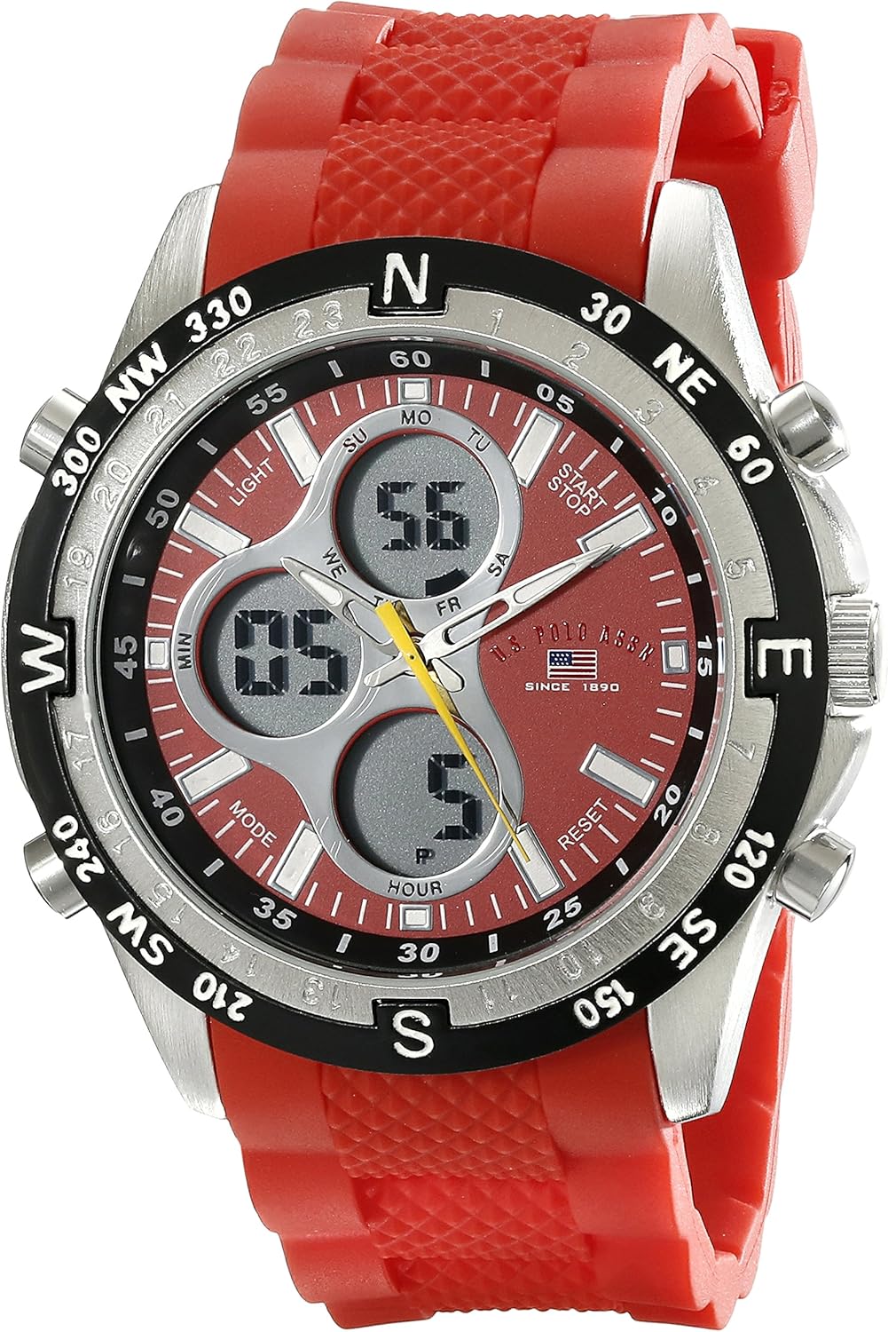 U.S. Polo Assn. Sport Men's US9136 Red Silicone Analog Digital Watch ...